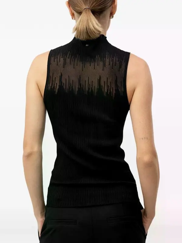 Hugo Ribbed Knit Sleeveless Mock Neck Top With Sheer Detailing