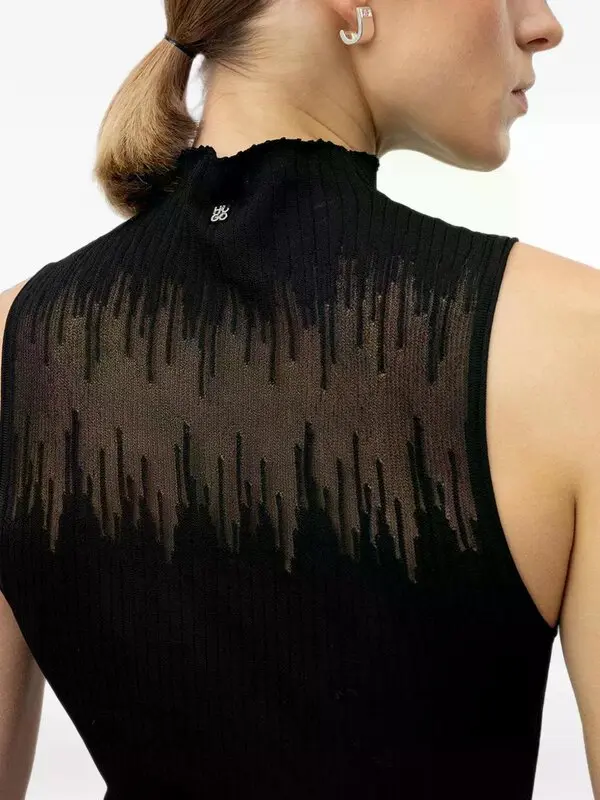 Hugo Ribbed Knit Sleeveless Mock Neck Top With Sheer Detailing