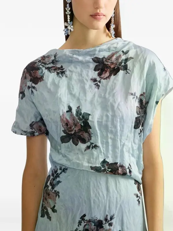 Erdem Floral-print Asymmetric Midi Dress - Blue