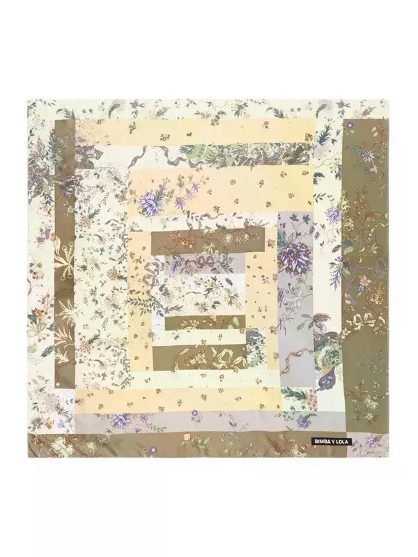 Bimba Y Lola Cream Romantic Flowers Patchwork Scarf - Neutrals