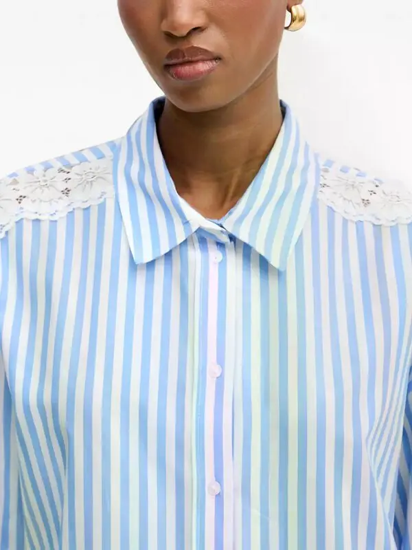 MORGAN Lace Trim Striped Shirt