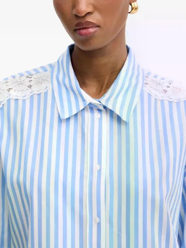 MORGAN Lace Trim Striped Shirt