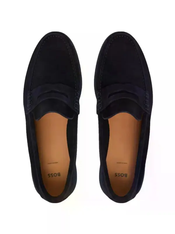 BOSS Suede Loafers With Logo Penny Trim