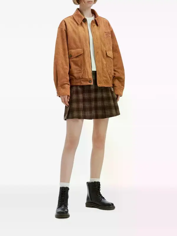 FINGERCROXX Embroidered Logo Suede Effect Bomber Jacket