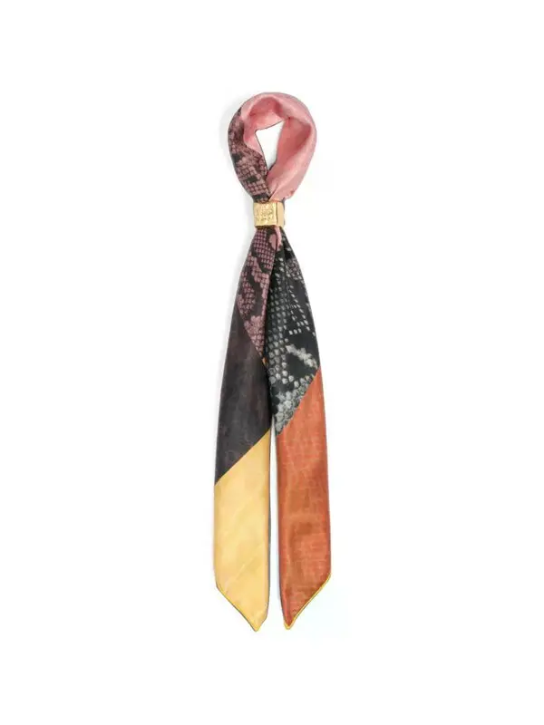 Bimba Y Lola Yellow Geometric Snakeskin Design Patchwork Scarf Charm