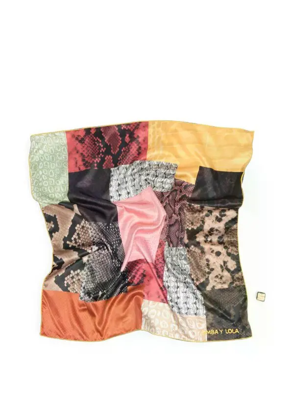 Bimba Y Lola Yellow Geometric Snakeskin Design Patchwork Scarf Charm