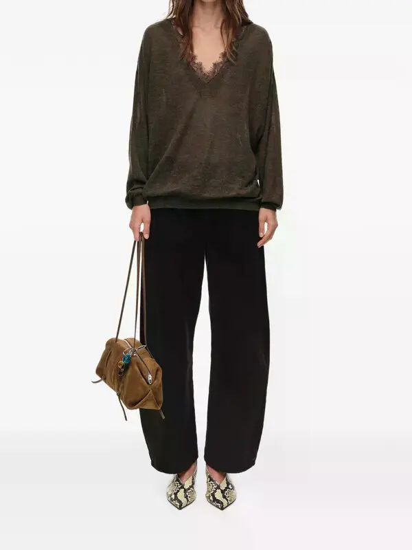Bimba Y Lola Long Chocolate Wool And Lace Sweater - Brown