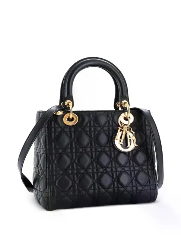 Dior Lady Bag Cannage Quilt Lambskin Satchel - Black