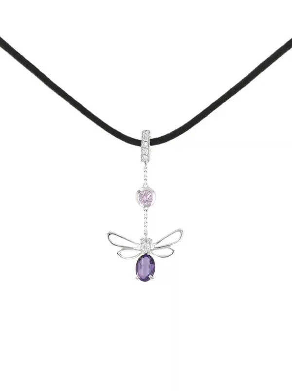 CHAUMET 18k White Gold Diamond And Amethyst Bee Pendant Necklace - Silver