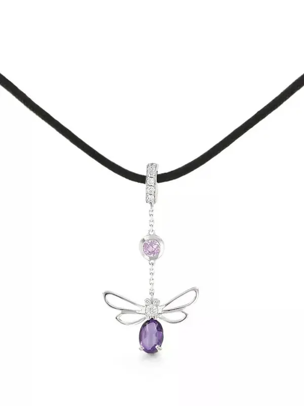CHAUMET 18k White Gold Diamond And Amethyst Bee Pendant Necklace