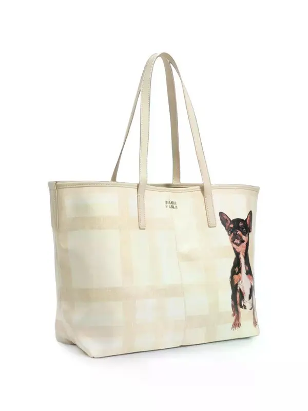 Bimba Y Lola Large Ivory Tartan Shopper Bag