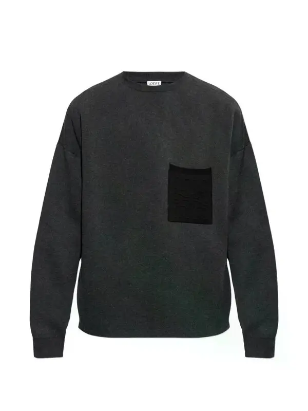 Loewe Anagram Motif Pocket Crew Neck Sweater - Grey