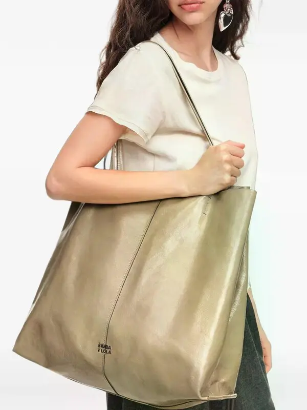 Bimba Y Lola Shiny Leather Maxi Shopper Bag - Neutrals