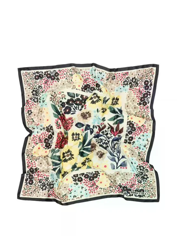 Bimba Y Lola Off-white Pastel Floral Sketch Print Scarf