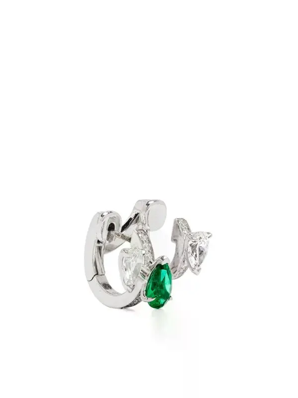 REPOSSI 18kt White Gold Serti Sur Vide Diamond And Emerald Ear Cuff - Silver