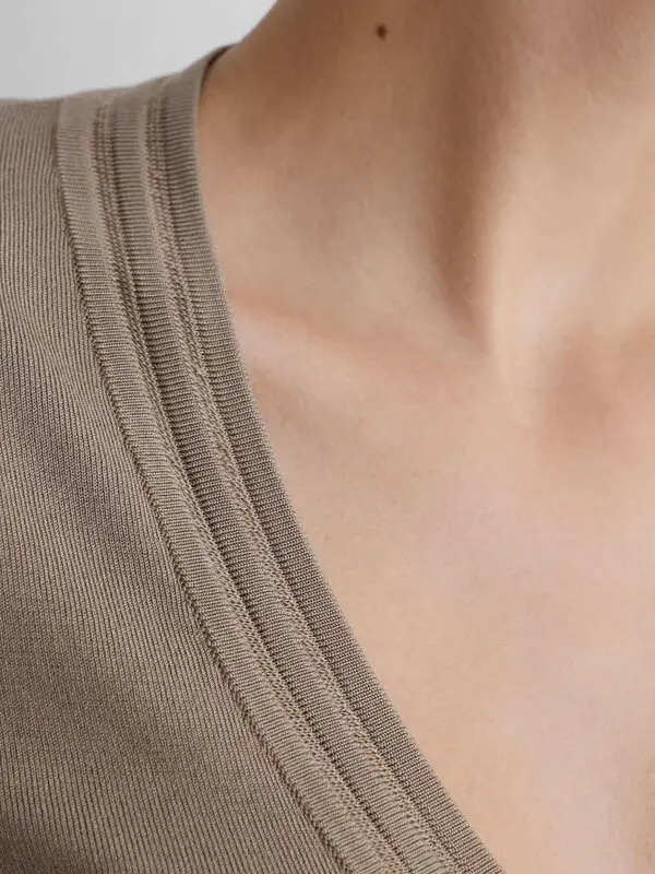 ATELIER Silk-blend Knit V-neck Top