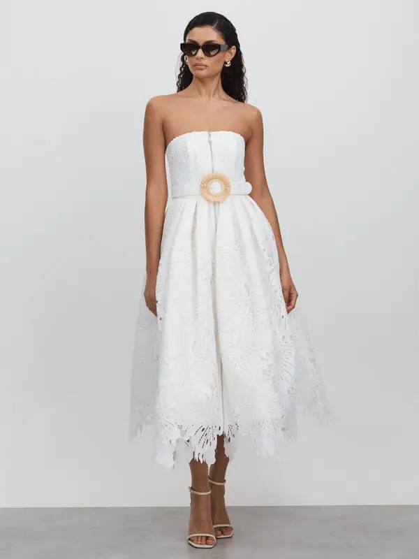 LEO LIN Lace Detail Belted Midi Dress
