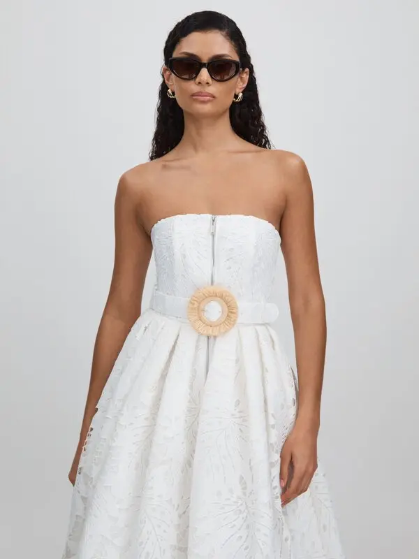 LEO LIN Lace Detail Belted Midi Dress
