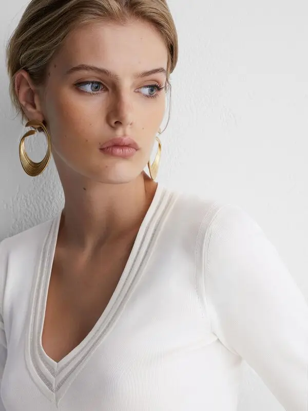 ATELIER Silk-blend Knit V-neck Top