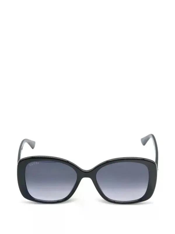 Gucci Square Frame Sunglasses With Gold Tone Double G Logo - Black