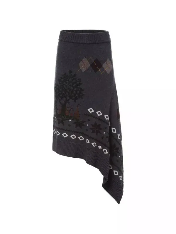 Monse Mixed Fair Isle Asymmetrical Midi Skirt