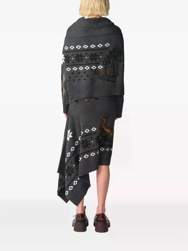 Monse Mixed Fair Isle Asymmetrical Midi Skirt