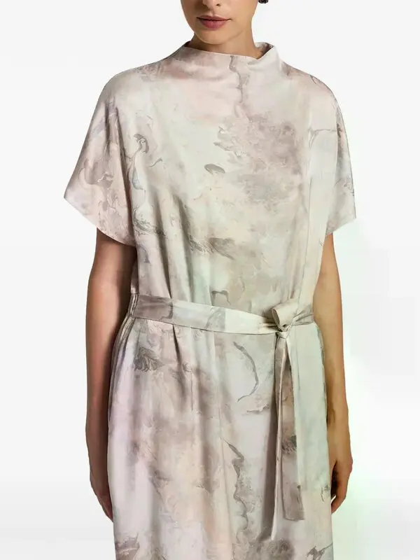 Peserico Marble Print Belted Midi Dress