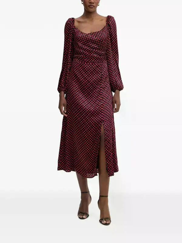 MORGAN Heart-print Ruched Midi Dress