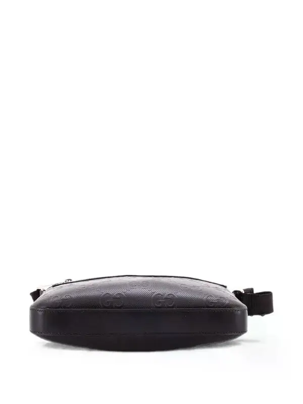 Gucci Front Zip Messenger Gg Embossed Perforated Leather Small Crossbody Bag
