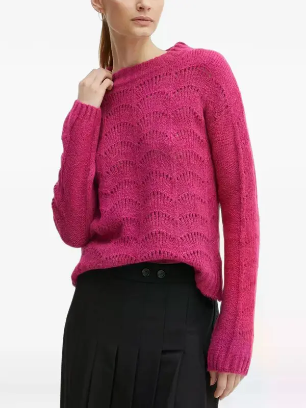 MORGAN Pointelle-knit Scalloped Sweater