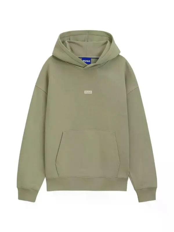 Hugo Logo-detail Hoodie In Cotton Terry - Green
