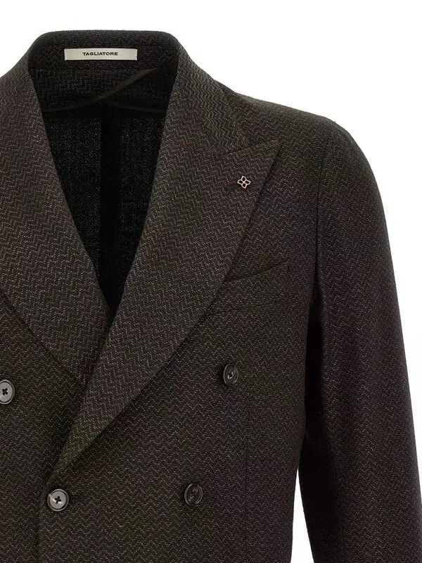 Tagliatore Montecarlo Herringbone Double-breasted Blazer - Brown
