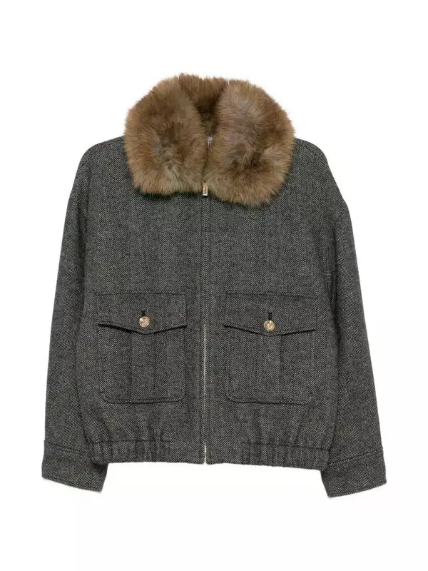 Maje Herringbone Faux-fur Collar Jacket