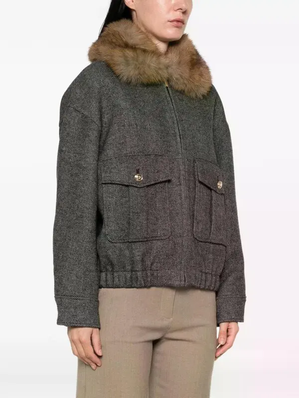Maje Herringbone Faux-fur Collar Jacket