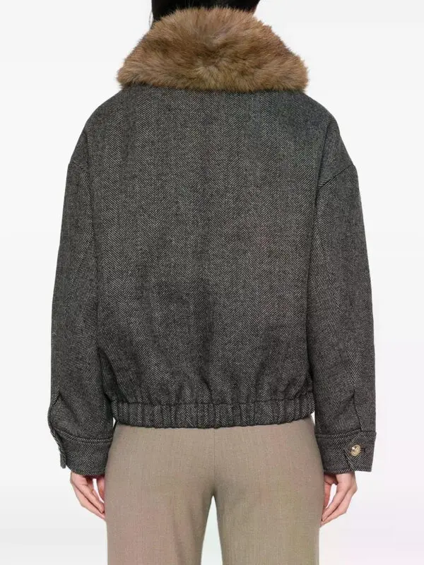 Maje Herringbone Faux-fur Collar Jacket