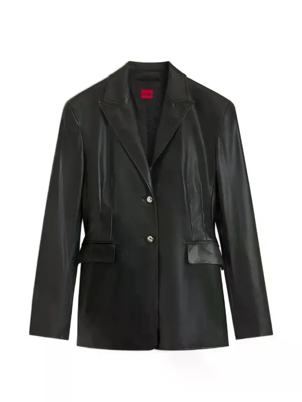 Hugo Regular-fit Blazer In Faux Leather - Black