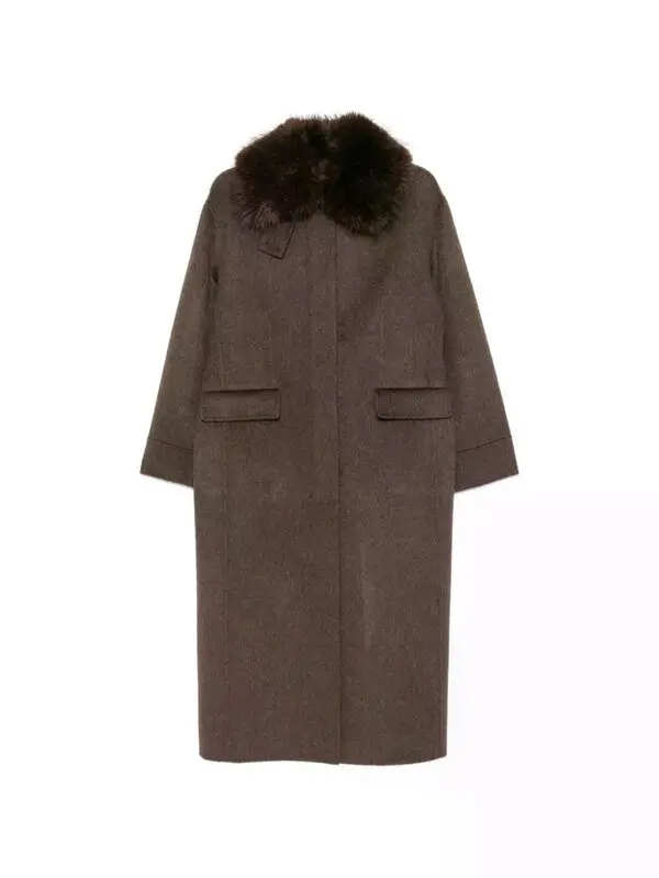 Maje Faux-fur Collar Single-breasted Coat - Brown