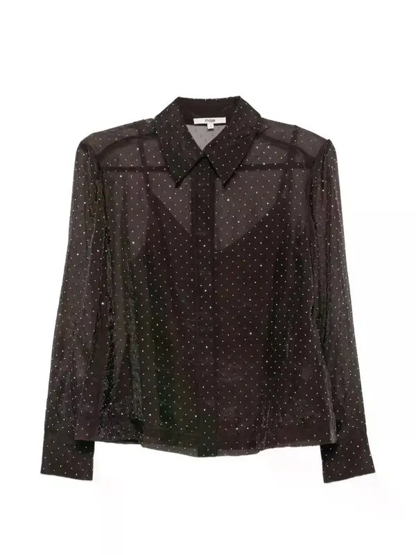 Maje Rhinestone Embellished Sheer Long-sleeve Shirt - Brown