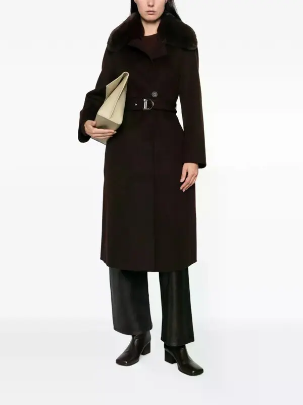 Maje Faux-fur Collar Belted Coat - Brown