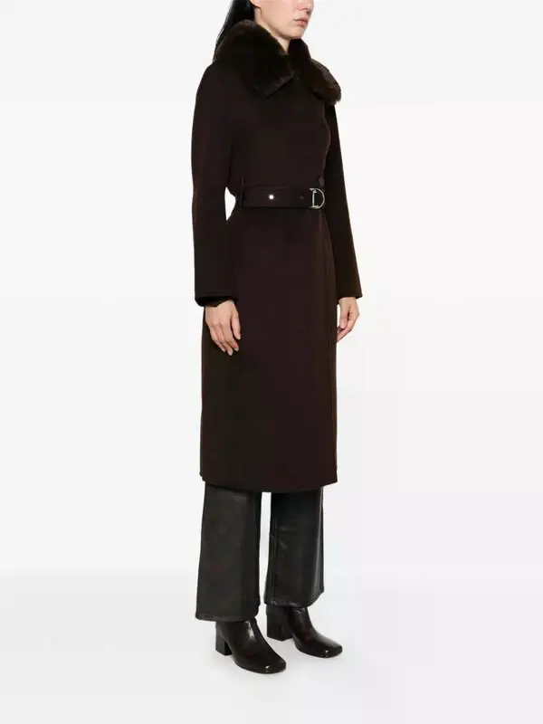 Maje Faux-fur Collar Belted Coat - Brown
