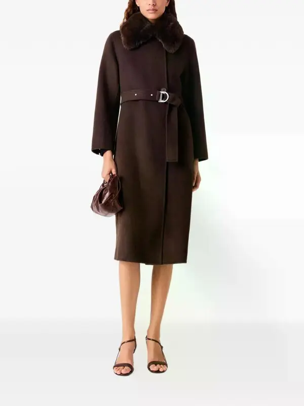 Maje Faux-fur Collar Belted Coat - Brown