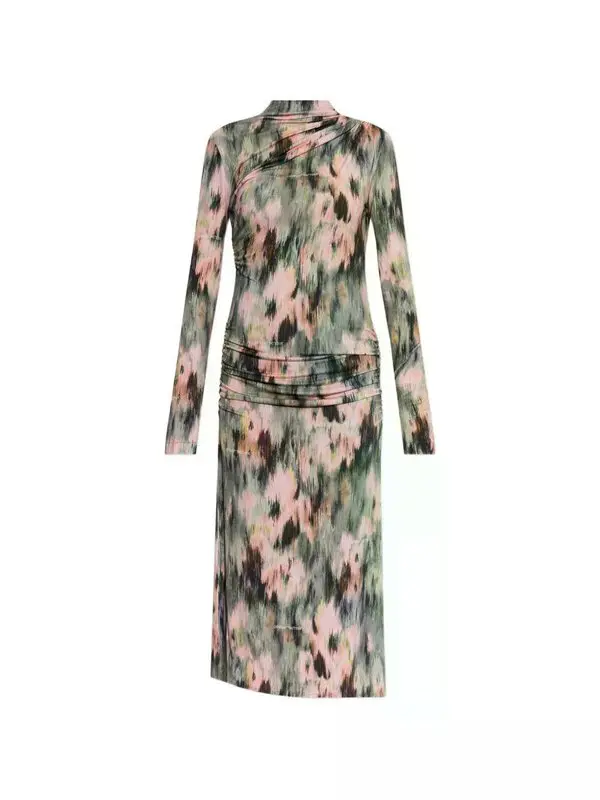 Off-White Abstract-print Ruched Midi Dress