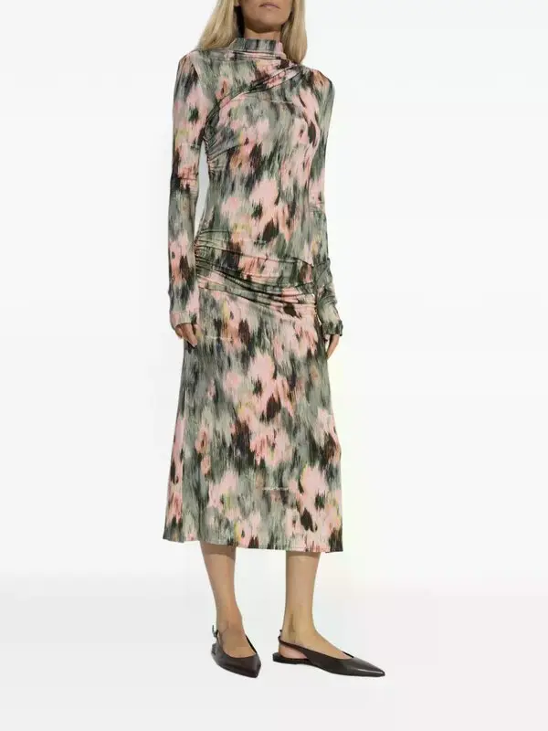 Off-White Abstract-print Ruched Midi Dress