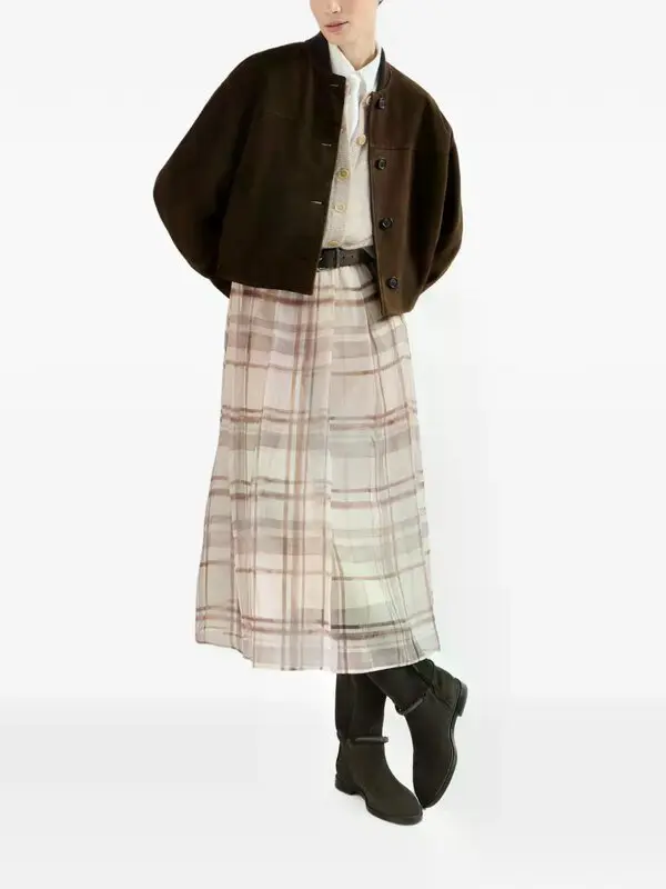 Brunello Cucinelli Macro-check Pleated Midi Skirt