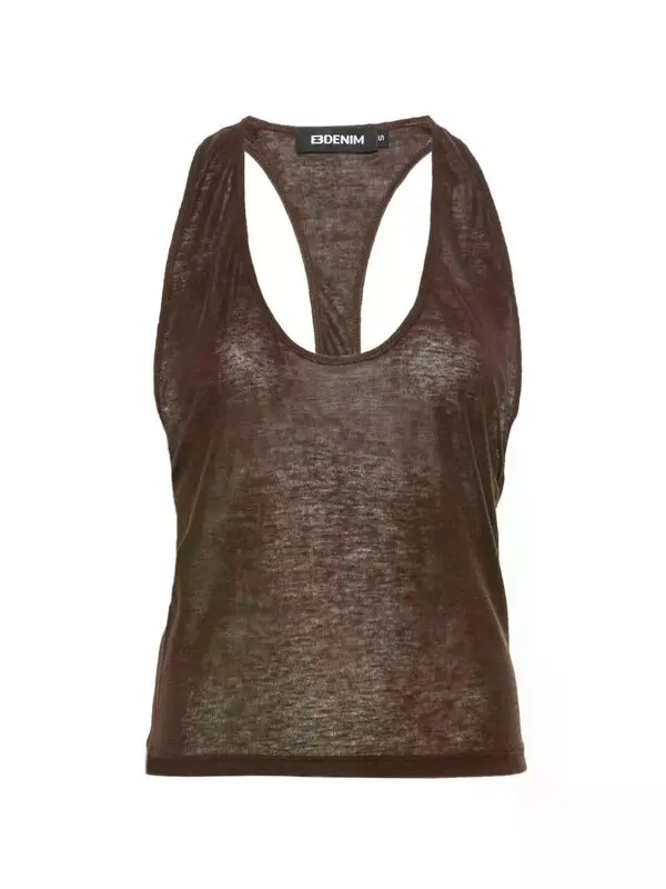 EB DENIM Valley Sheer Racer Tank Top - Brown
