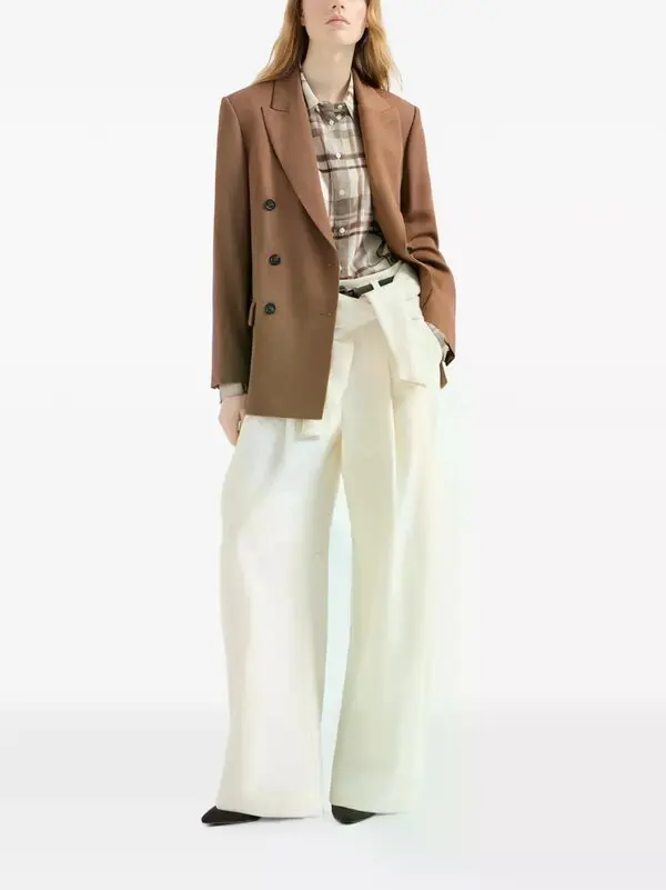 Brunello Cucinelli Silk Pongée Macrocheck Shirt - Neutrals