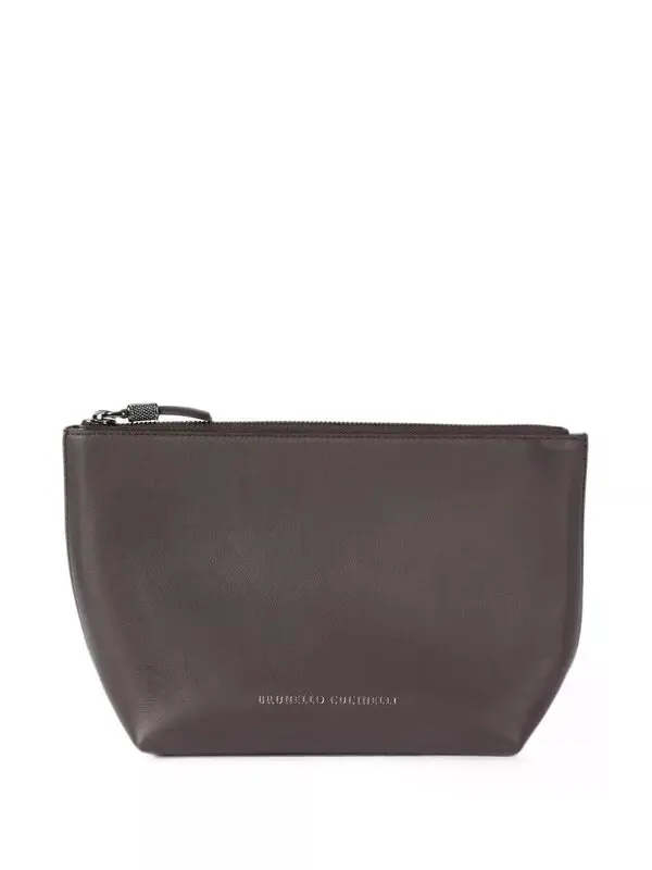 Brunello Cucinelli Grained Calfskin Pouch With Monili - Brown