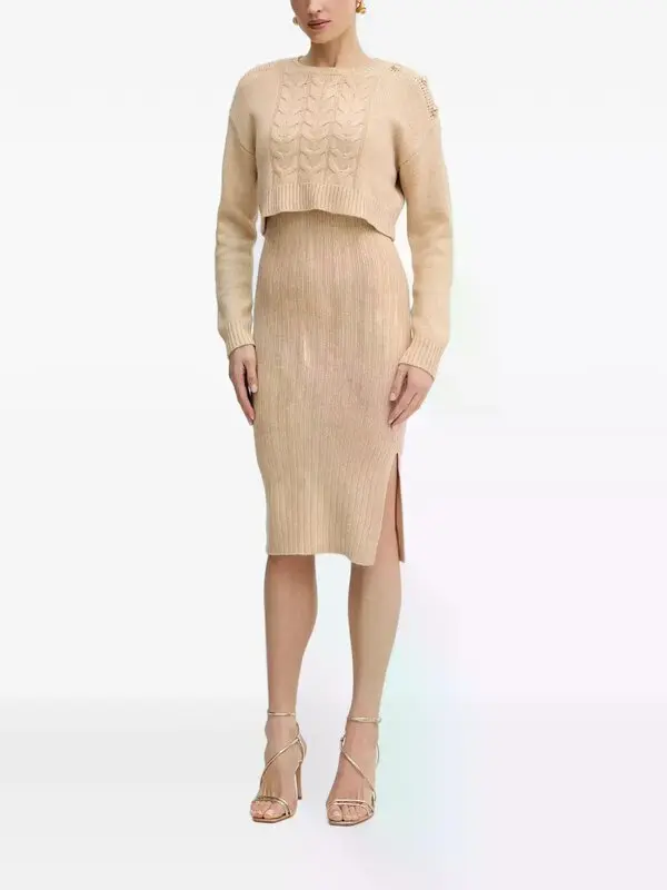 MORGAN Cable-knit Midi Dress And Sweater Set With Button Detail
