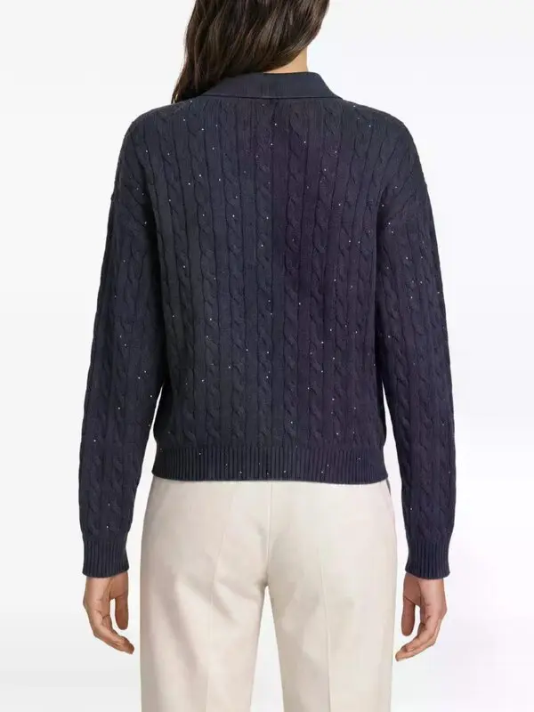 Brunello Cucinelli Sequin-embellished Cable-knit Polo Top
