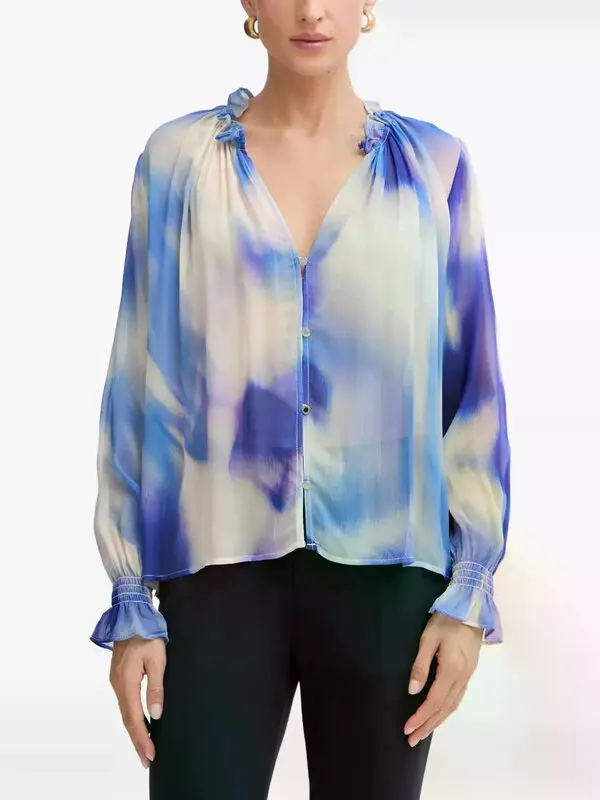 MORGAN Tie-dye Ruffled Shirt - Blue